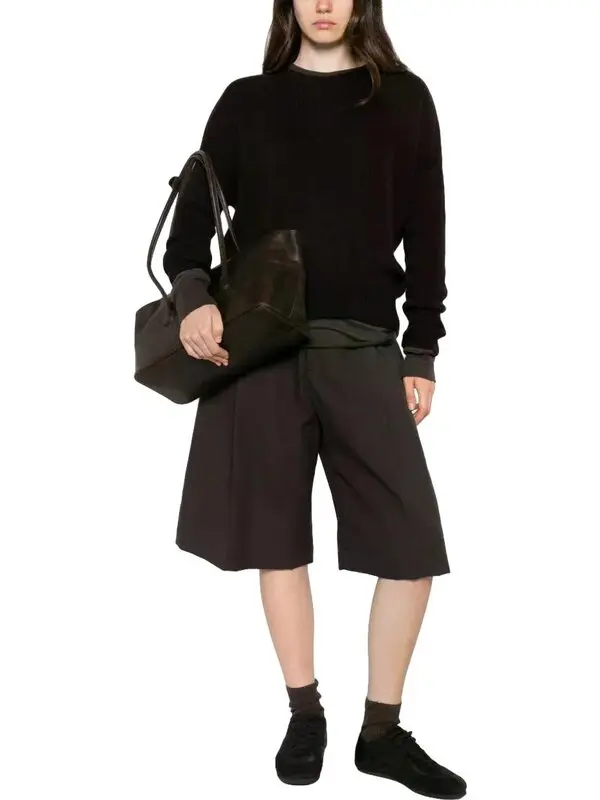 LISA YANG Crew Neck Ribbed Knit Sweater - Brown