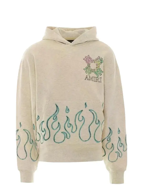 Amiri Ma Quad Flames Oversized Cotton Hoodie - Neutrals