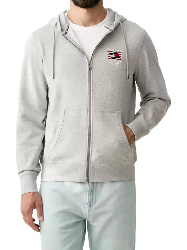 Tommy Hilfiger Logo-embroidered Zip-up Hoodie - Grey