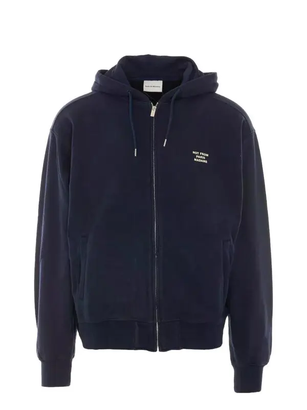 Drole De Monsieur Slogan-print Zip-up Hoodie - Blue