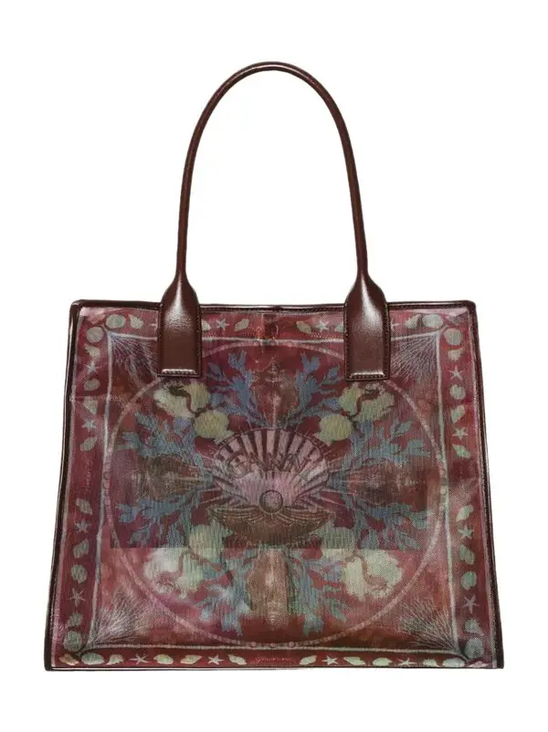 GANNI Graphic Print Mesh Tote Bag - Brown