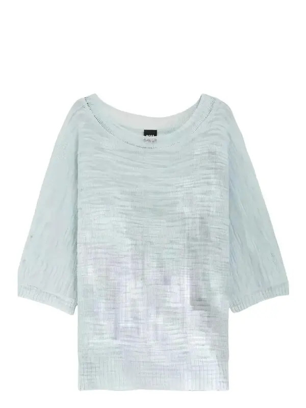 BOSS Fine-knit Three-quarter-sleeve Sweater - Blue
