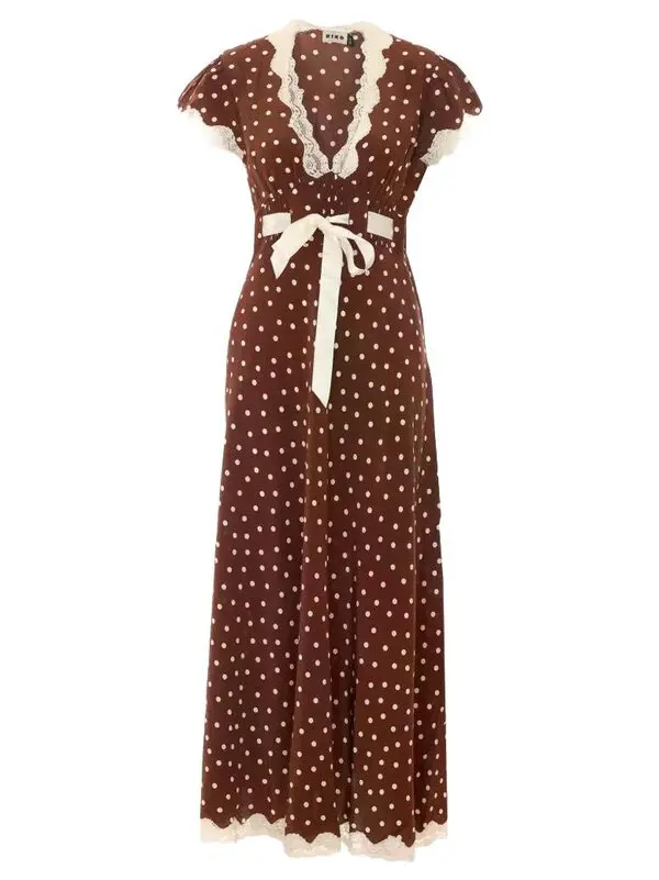 Rixo Marlice Polka-dot Silk Maxi Dress - Brown
