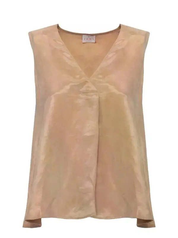 EMME V-neck Sleeveless Top With Front Drape Detail - Neutrals