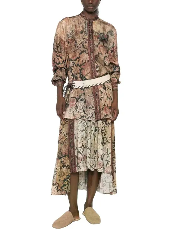 PIERRE-LOUIS MASCIA Beige Floral Print Asymmetric Skirt - Neutrals