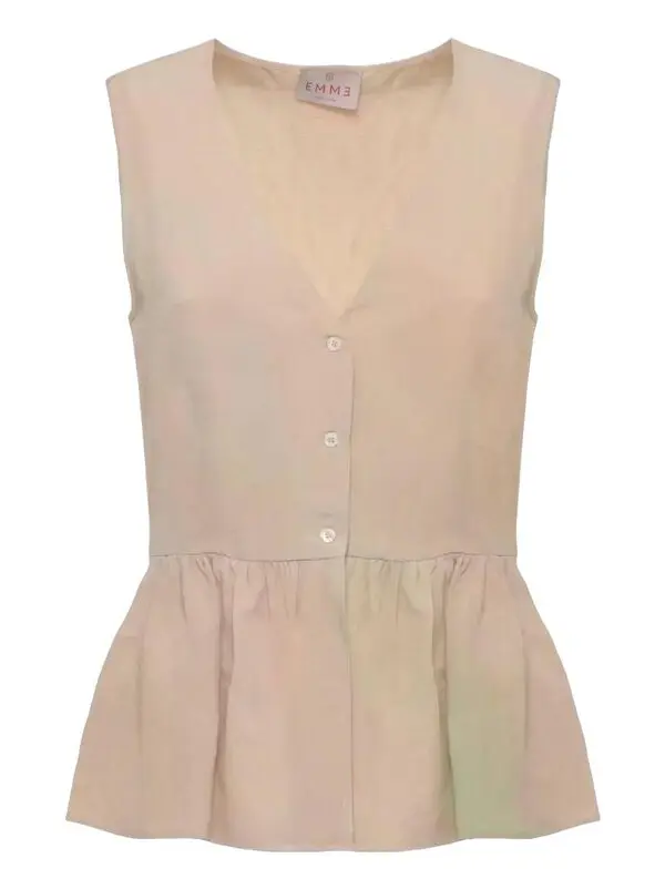 EMME V-neck Sleeveless Ruffled Hem Top - Neutrals