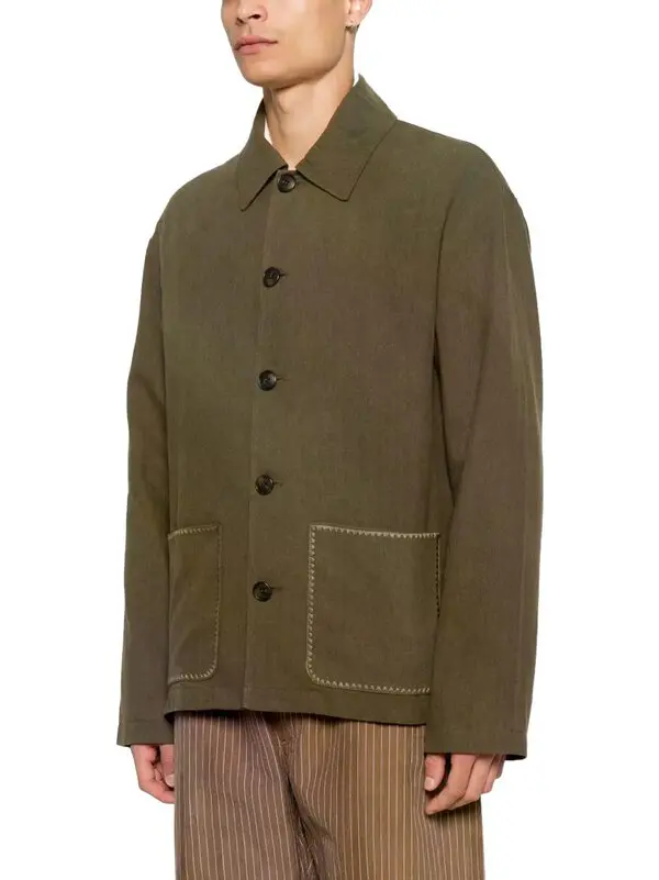 Commas Palm-embroidered Patch-pocket Overshirt - Green