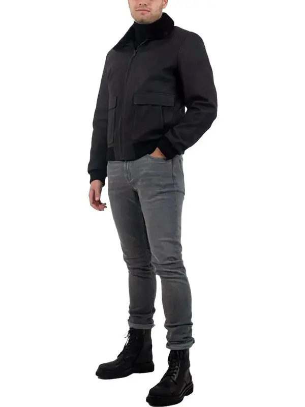 POCHE PARIS Shearling Collar Bomber Jacket - Grey