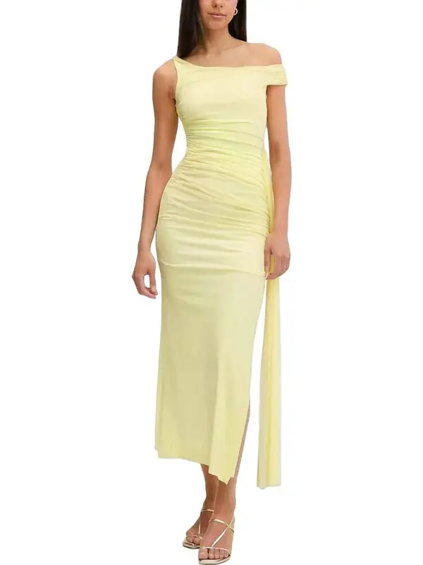 Bardot Layana Ruched One-shoulder Maxi Dress - Yellow