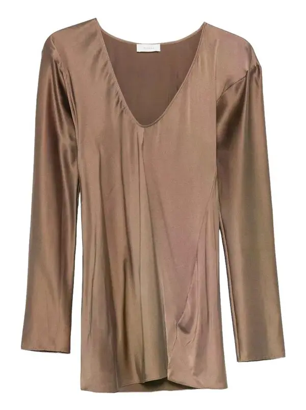 RUOHAN V-neck Long-sleeve Top - Brown