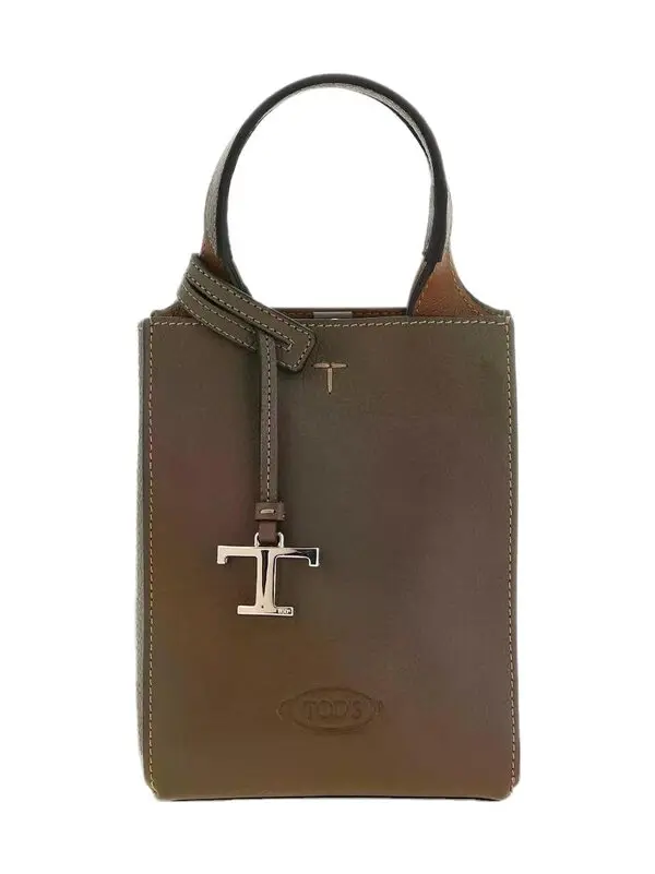 TOD'S T Timeless Hammered Leather Tote Bag - Brown