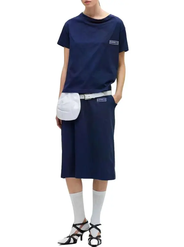 JULIE KEGELS Dark Navy Pulled-neckline Logo-patch T-shirt - Blue