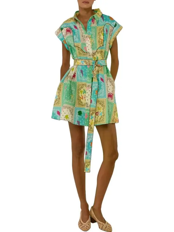 PALM. NOOSA Manon Patchwork-print Mini Dress - Blue