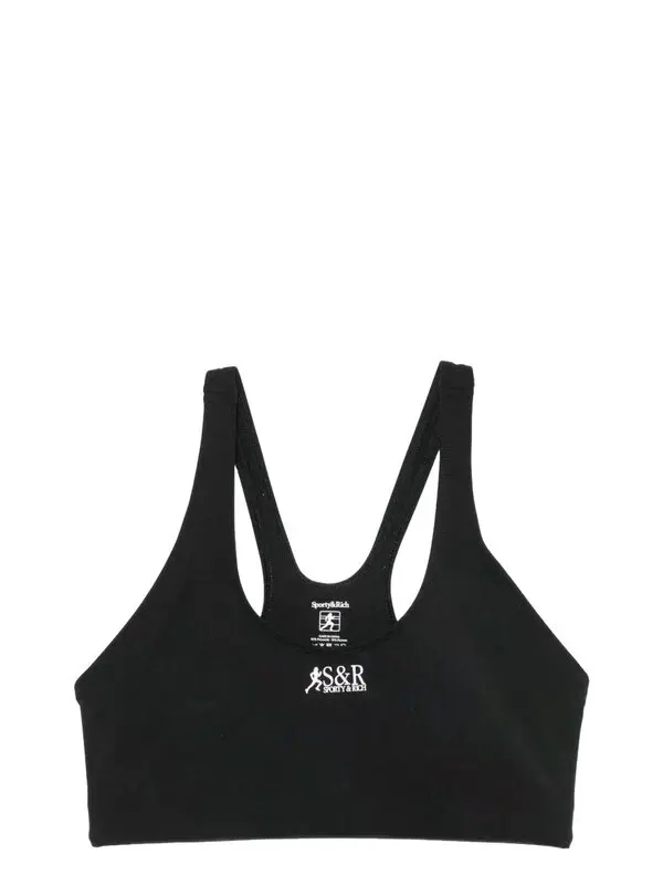 SPORTY & RICH Logo-print Racerback Sports Bra - Black