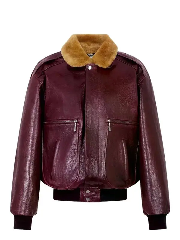 Rabanne Shearling-collar Leather Bomber Jacket - Red