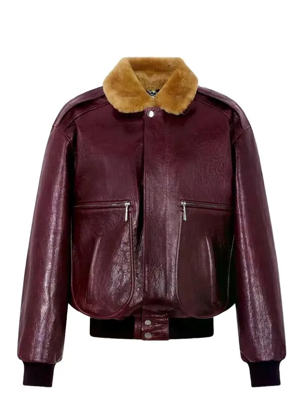 Rabanne Shearling-collar Leather Bomber Jacket - Red