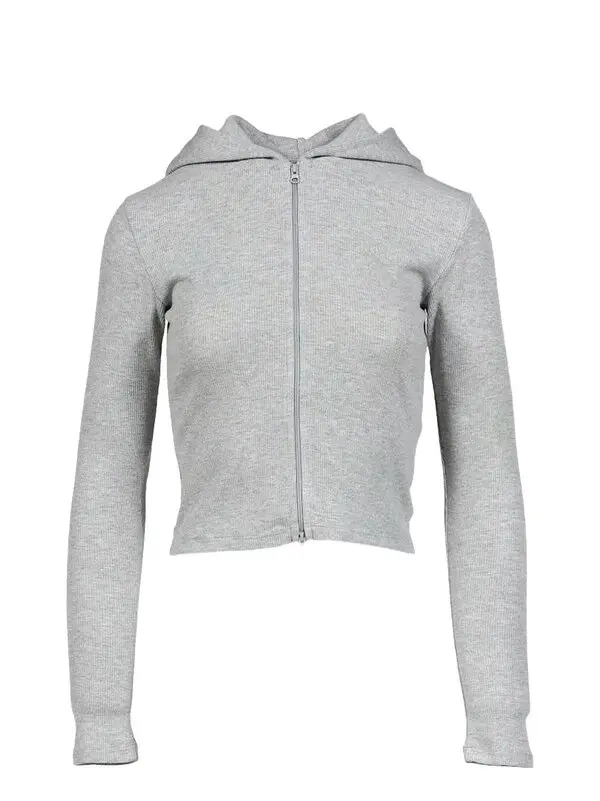 GLOWNY Ribbed-knit Zip-up Hoodie - Grey