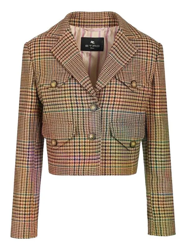 Etro Houndstooth Pattern Cropped Blazer - Neutrals