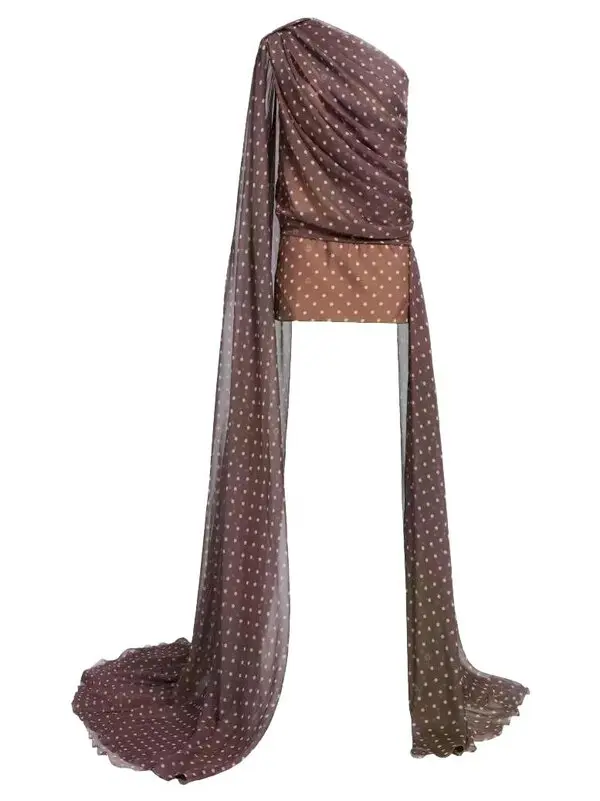 Elie Saab Polka Dot One-shoulder Mini Dress With Train - Brown