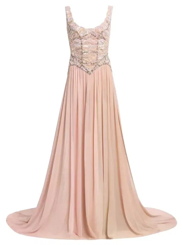Elie Saab Embroidered Corset Maxi Gown - Neutrals