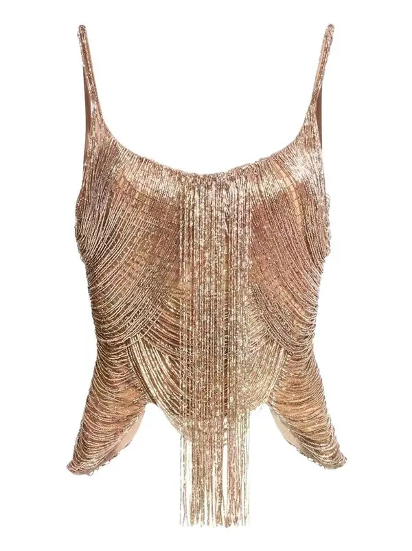 Elie Saab Embellished Fringed Top - Gold