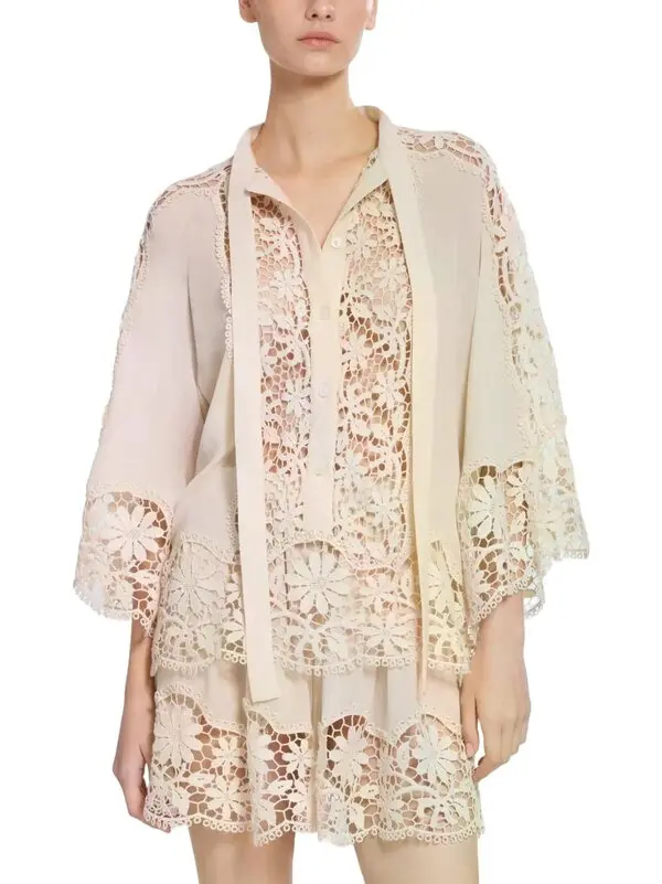 Elie Saab Macramé Silk Blouse - Neutrals