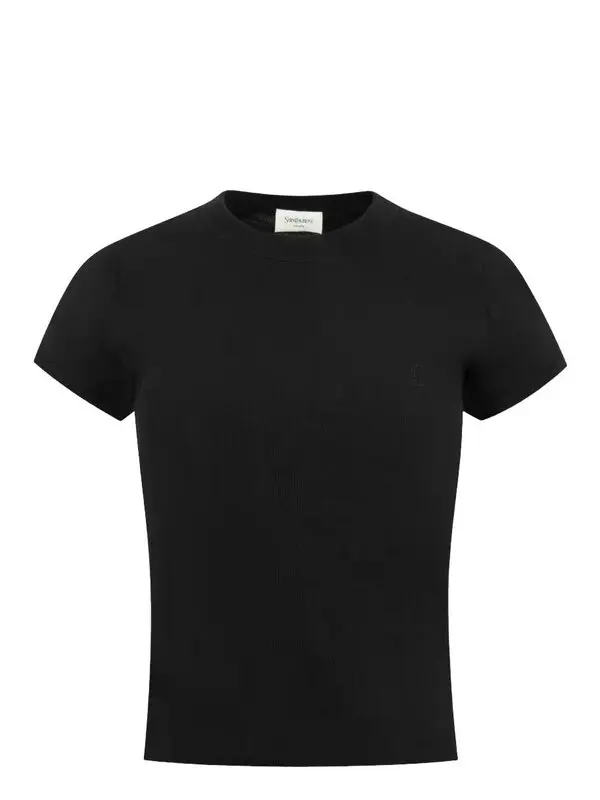 Saint Laurent Cassandre Embroidered T-shirt - Black