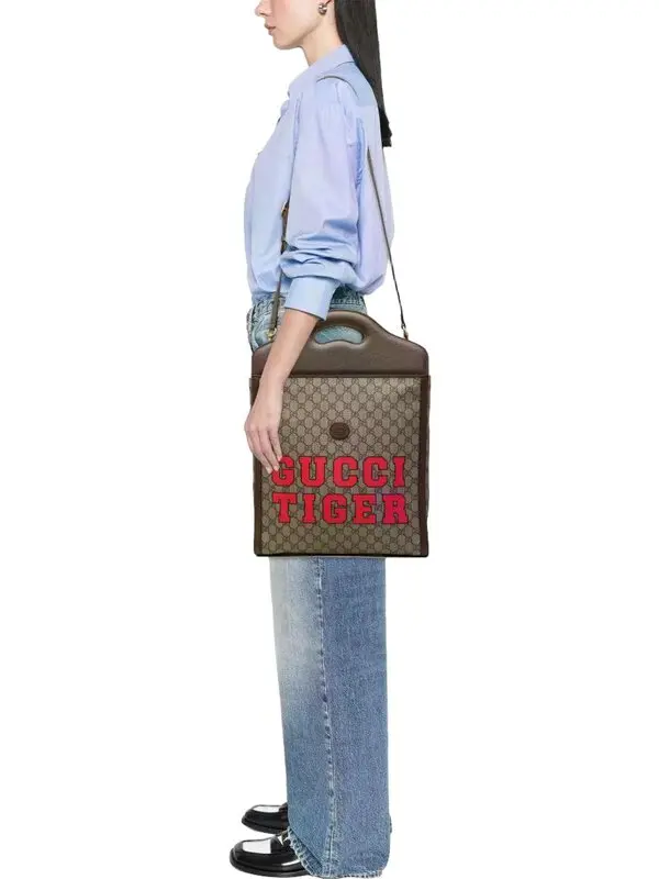 Gucci Gg Supreme Web Tiger Satchel - Neutrals