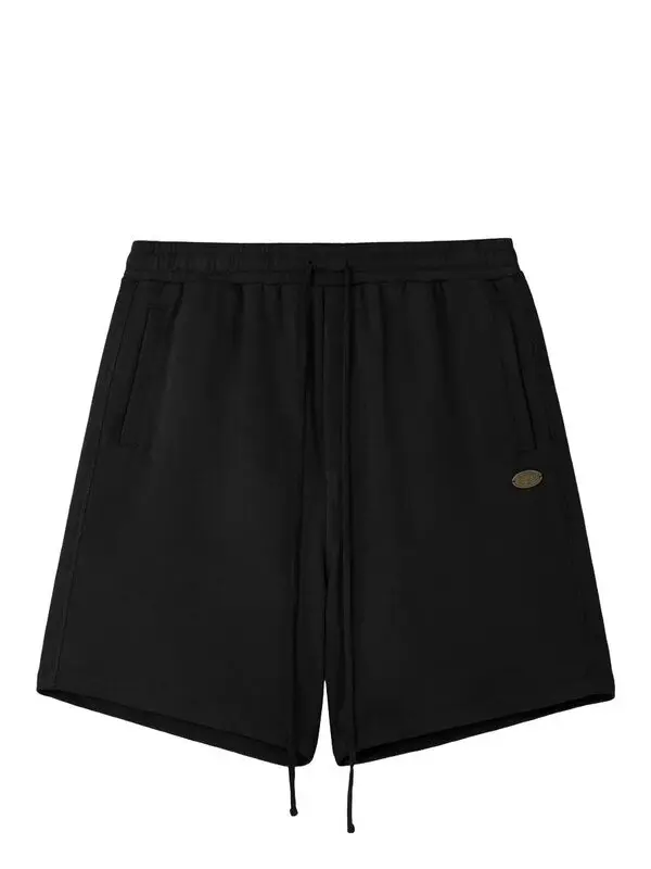 AFTERMATHS Drawstring Waist Logo Patch Shorts - Black