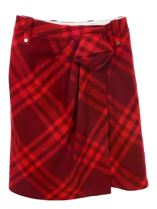 Burberry 2020s Wool Checked Midi Skirt - Red