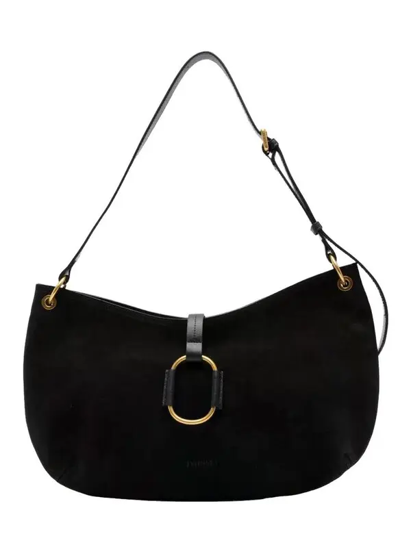 TWINSET Suede Shoulder Bag With Ring Detail - Black
