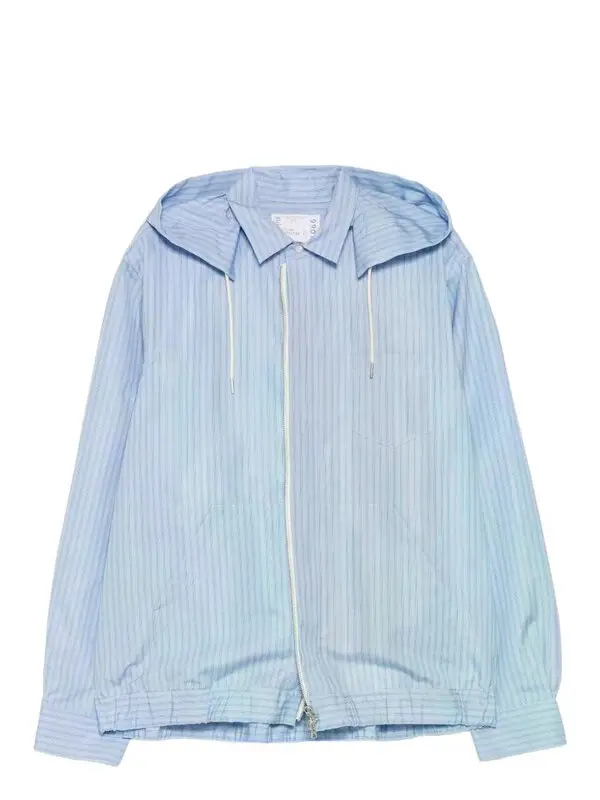 Sacai Striped Jacket With Drawstring Hood - Blue