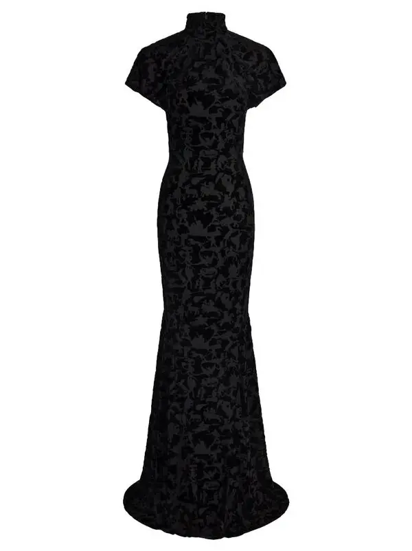 PATOU Maxi Devoré High-neck Dress - Black