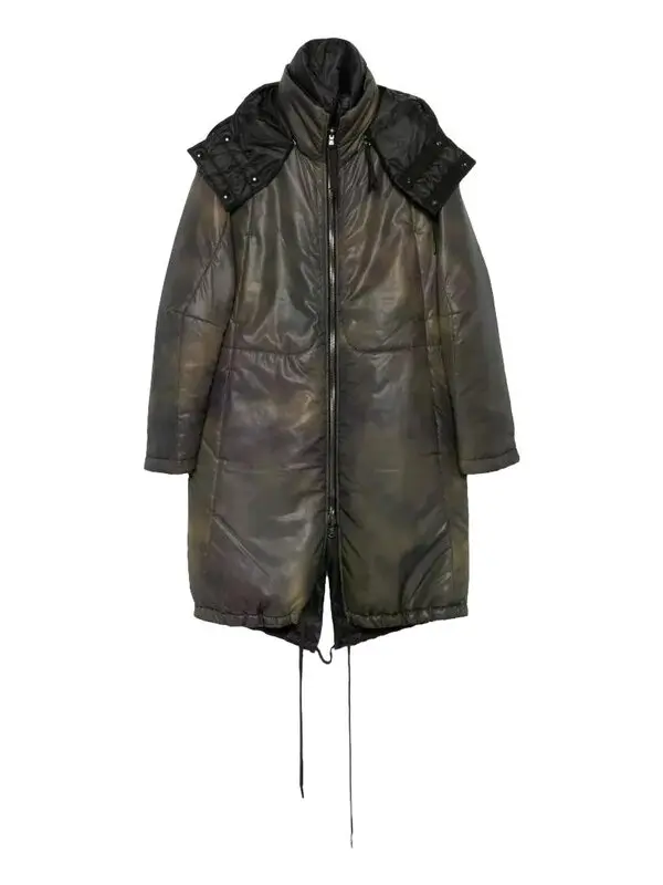 Masnada Hooded Printed Long Coat - Black