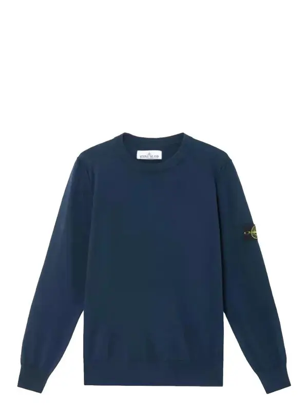 Stone Island Logo Patch Crew Neck Sweater - Blue