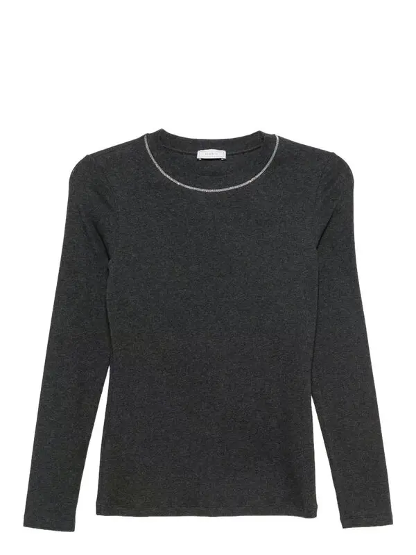 Peserico Embellished-neck Long-sleeve T-shirt - Grey