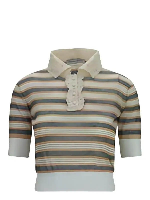 Ermanno Scervino Striped Lace Collar Polo - Neutrals