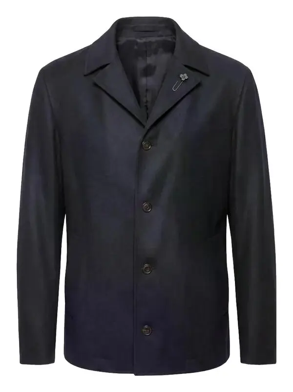 LARDINI Flower-detail Wool Shirt Jacket - Blue