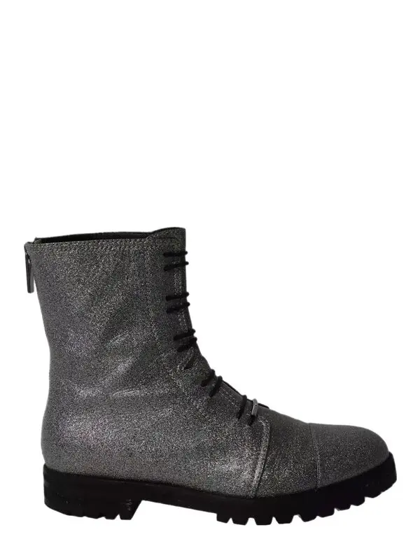 JIMMY CHOO Glitter-detail Lace-up Combat Boots - Silver