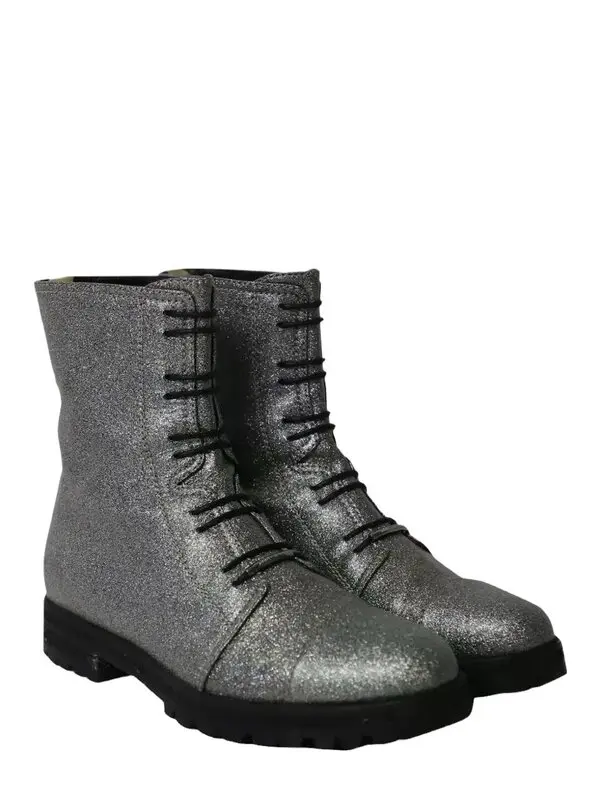 JIMMY CHOO Glitter Lace-up Combat Boots - Silver