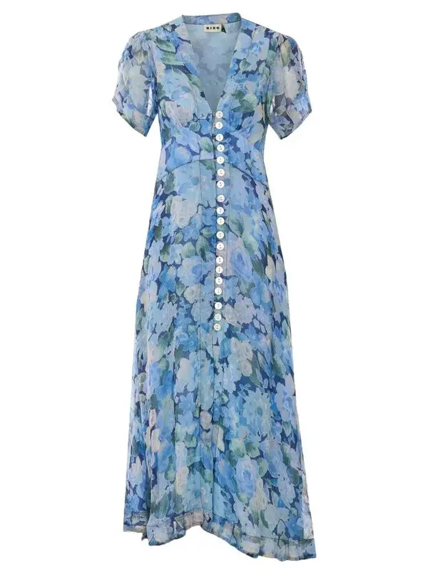 Rixo Novara Floral-print V-neck Dress - Blue