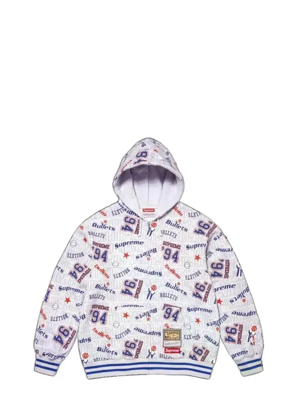 Supreme X Mitchell & Ness Nba Logo-print Zip-up Hoodie - Grey