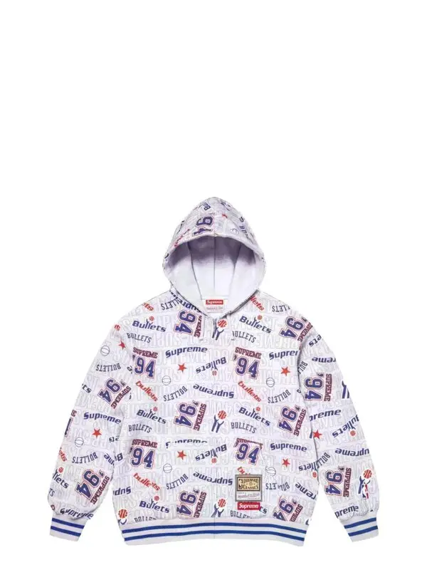Supreme X Mitchell & Ness Nba Logo-print Zip-up Hoodie - Grey