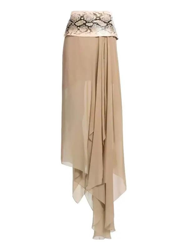 Elie Saab Python-print Draped Maxi Skirt - Neutrals