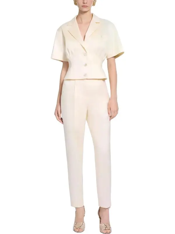 Elie Saab Short Sleeve Gathered Waist Jacket - Neutrals