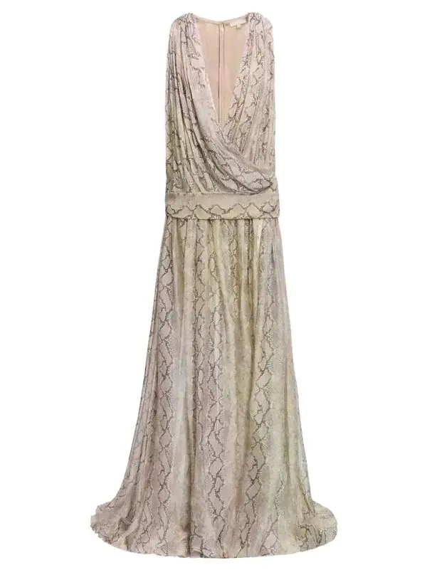 Elie Saab Sleeveless Python Print Silk Maxi Dress - Neutrals