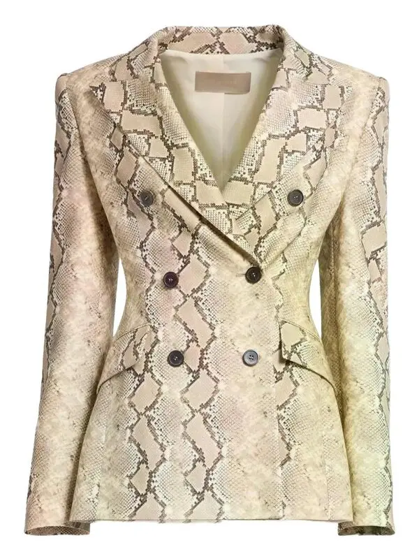 Elie Saab Python-print Double-breasted Jacket - Neutrals