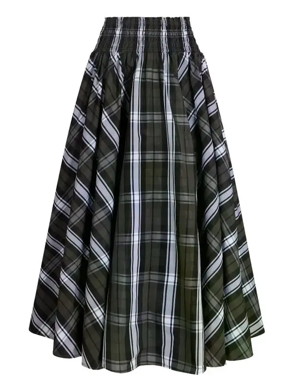 PATOU Smocked Check Midi Skirt - Green