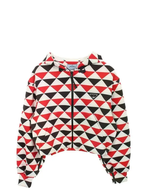 Prada Triangle-pattern Enamel Logo Zip-up Jacket - White
