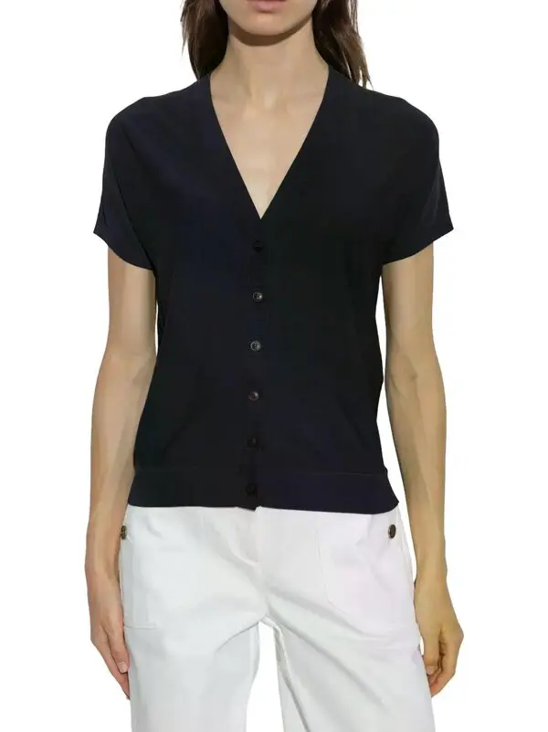 Max Mara V-neck Fine Knit Short Sleeve Top - Blue